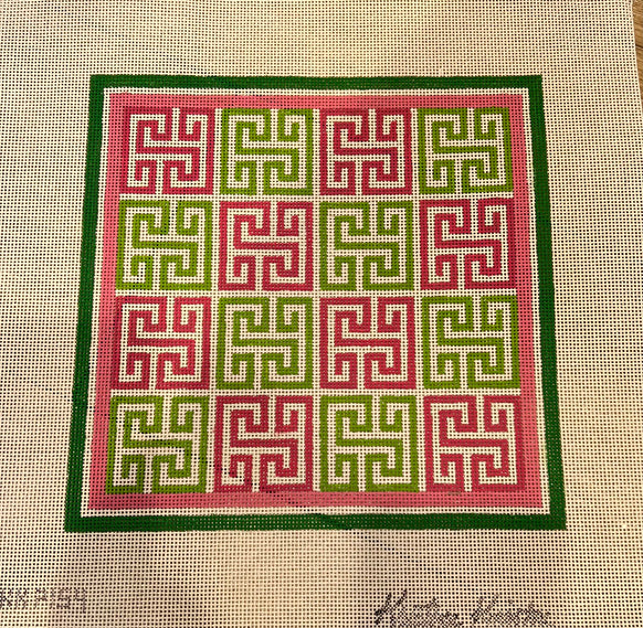 Greek Square Key Pinks and Greens (KKP154) - Needlepoint Joint